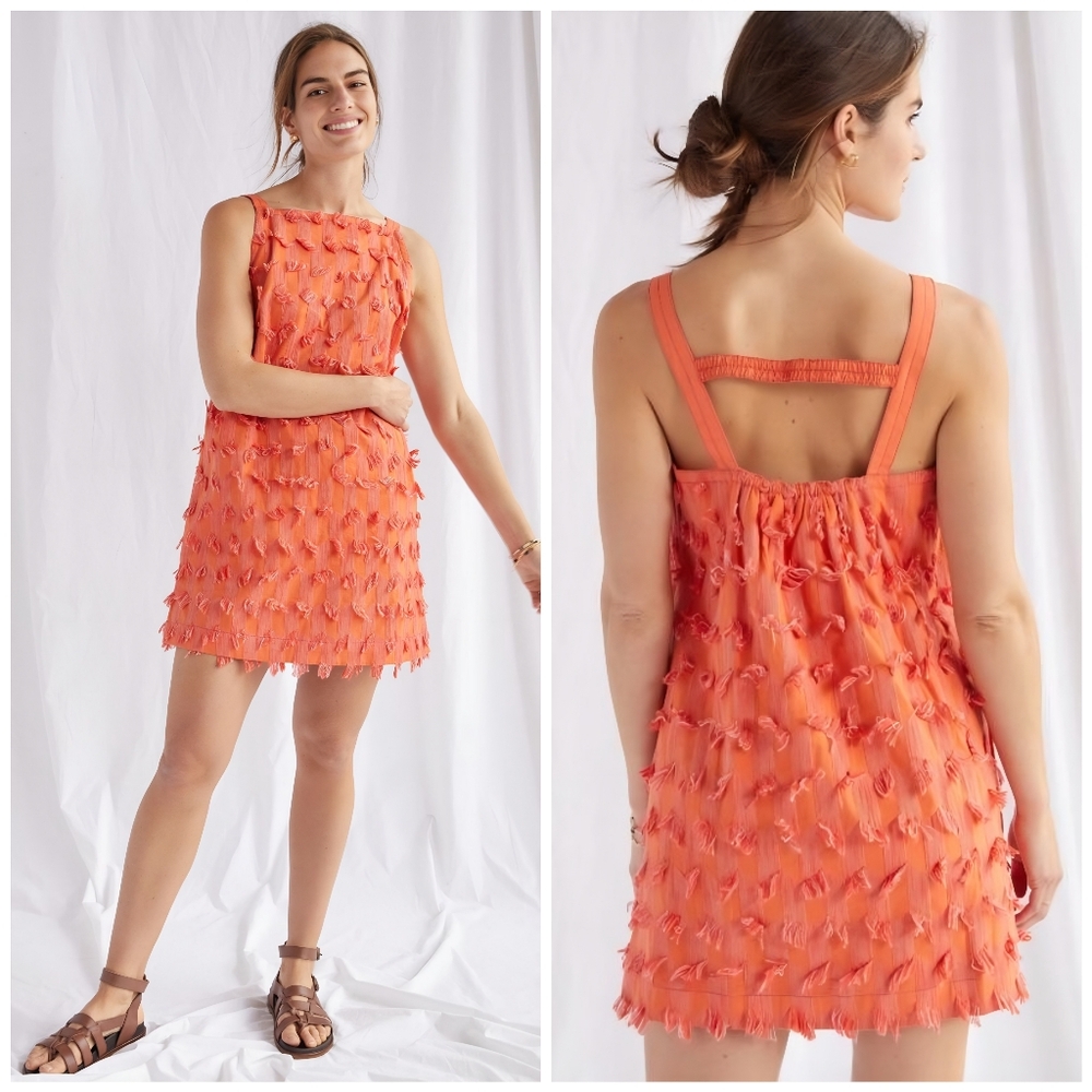 Anthropologie Orange Shag Textured Shift Dress - Gem